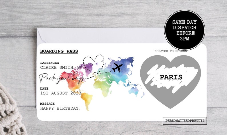 Scratch off Scratch Surprise Boarding Pass, Personalised Boarding Card ...