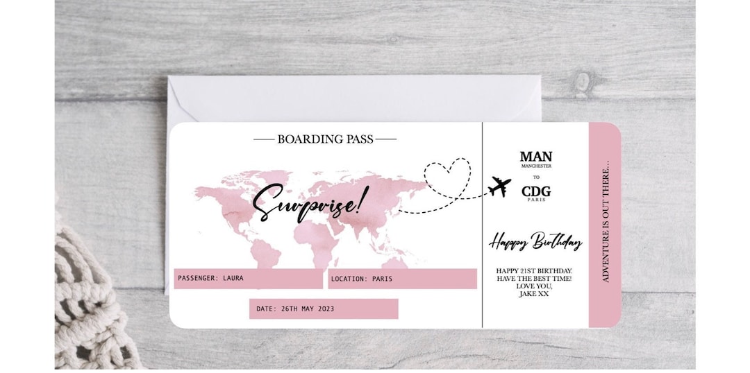 Custom Surprise Boarding Pass, Personalised Boarding Card, Fake ...