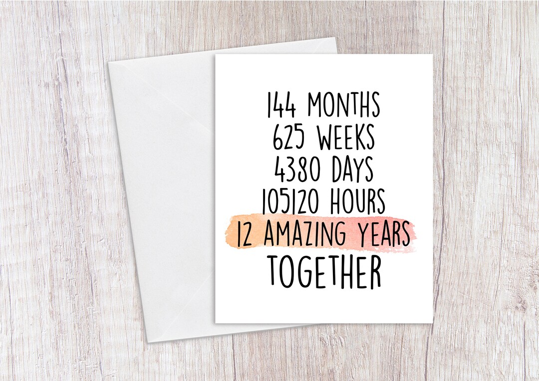 12 Years Anniversary Card, Wedding Anniversary, Silk, 12 Years Together ...