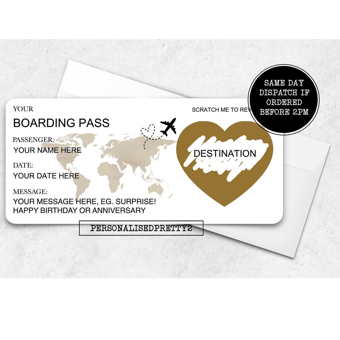 Scratch Reveal Boarding Pass, Personalised Boarding Card, Fake Boarding ...