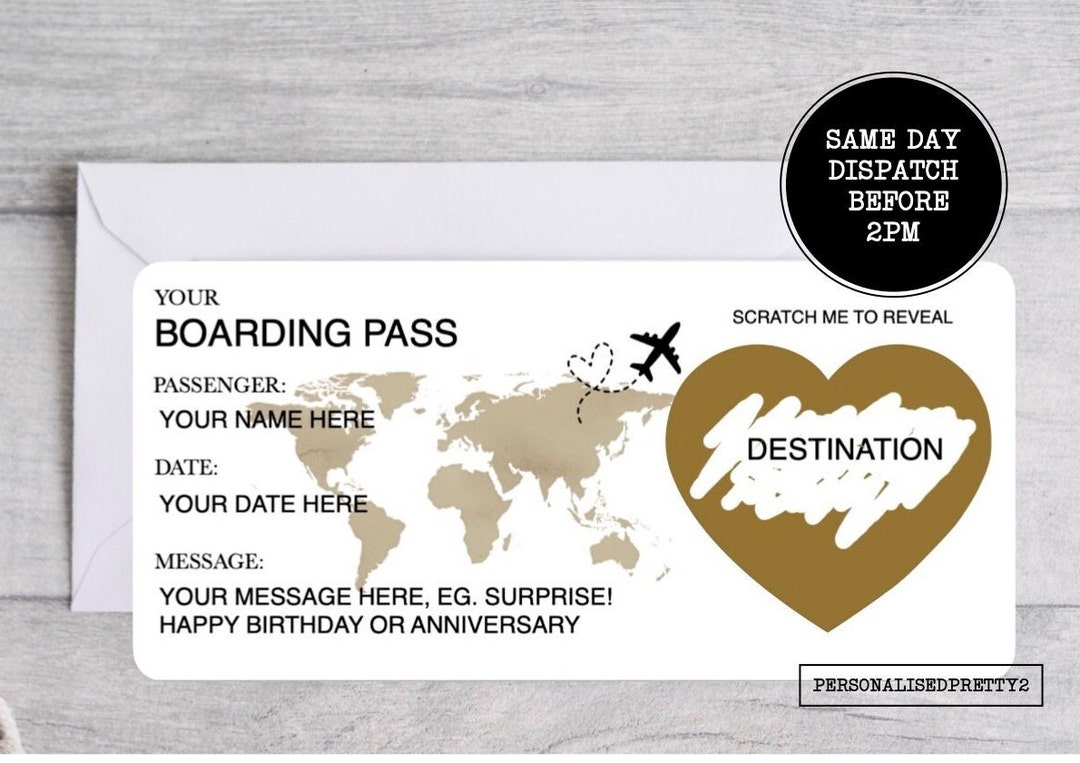 Personalised Scratch Surprise Boarding Pass, Personalised Boarding Card ...