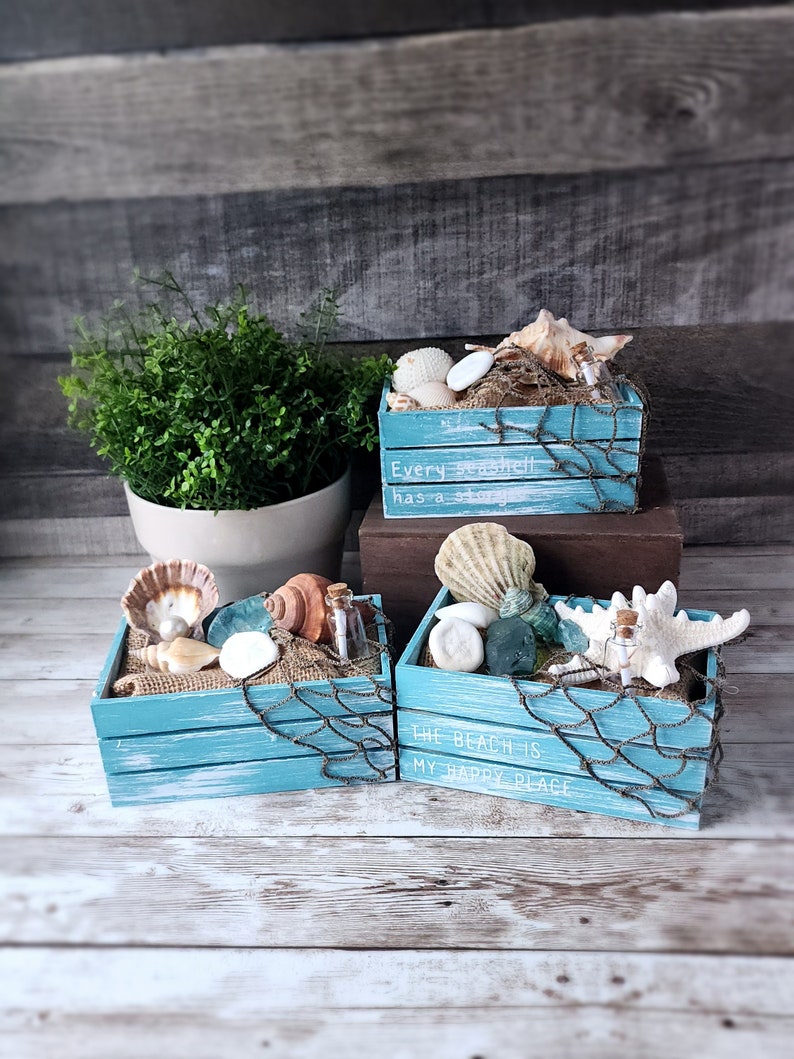Mini Wooden Beach Crate Beach Decor Personalize Seashell - Etsy