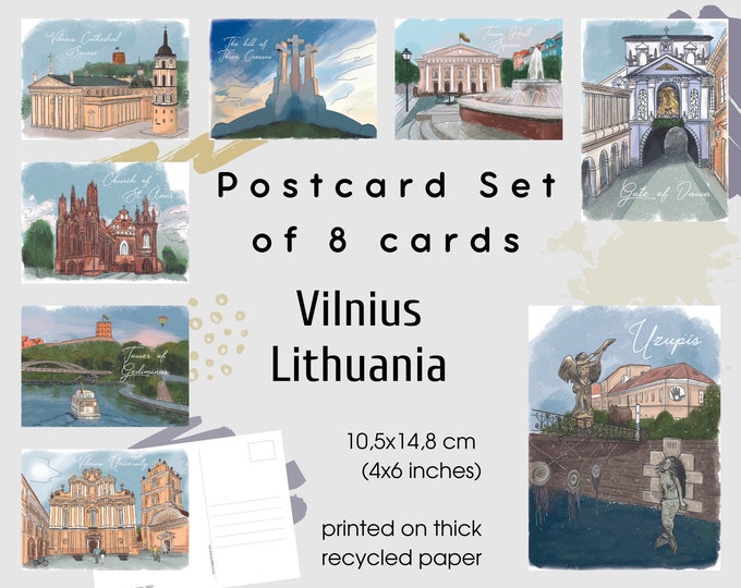 Sightseeing Postcard Set of 8 Cards From Vilnius, Lithuania - Etsy
