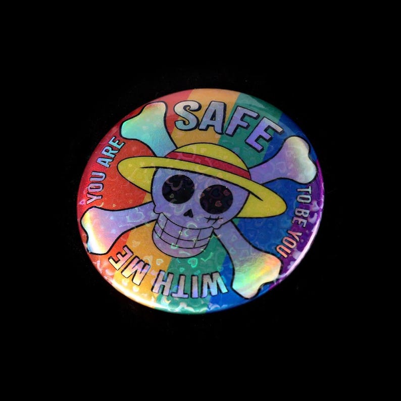 One Piece Button Pin: Holographic Straw Hat Pride Pirate Badge - Etsy