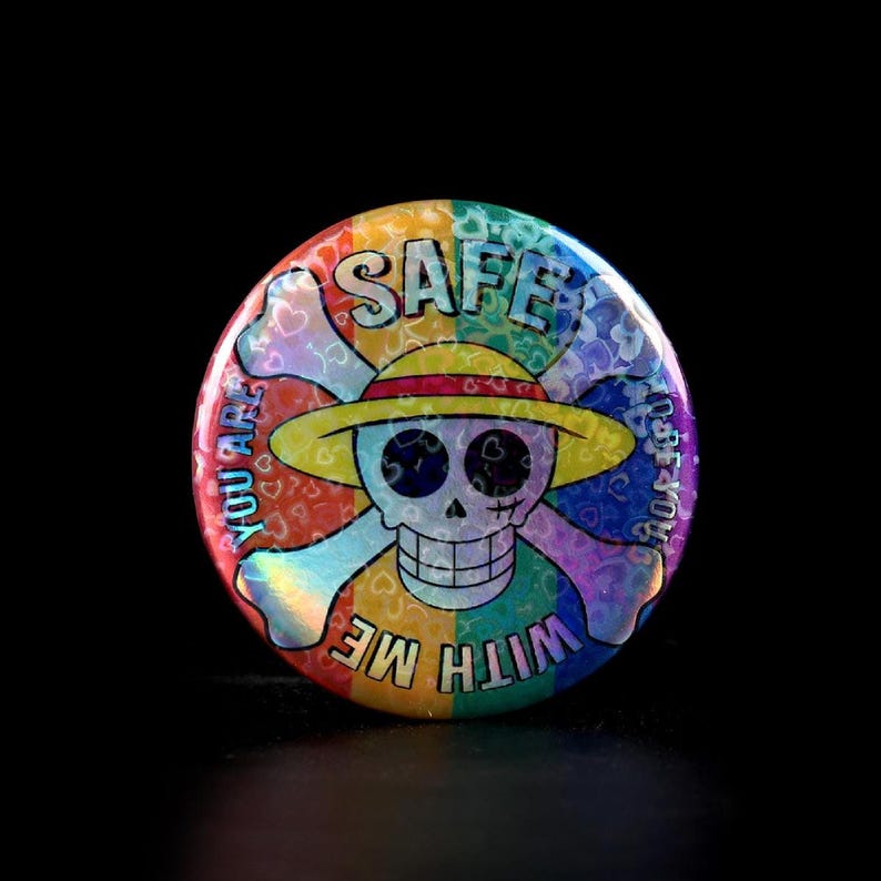 One Piece Button Pin: Holographic Straw Hat Pride Pirate Badge - Etsy