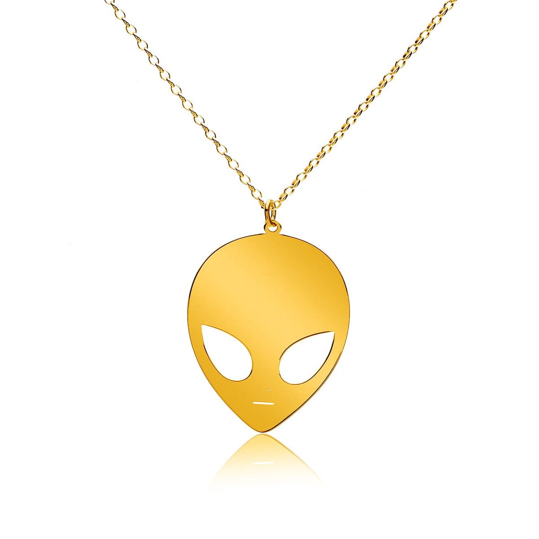 Sterling Silver Alien Necklace, Gold or Rose Gold, Alien Head Necklace ...