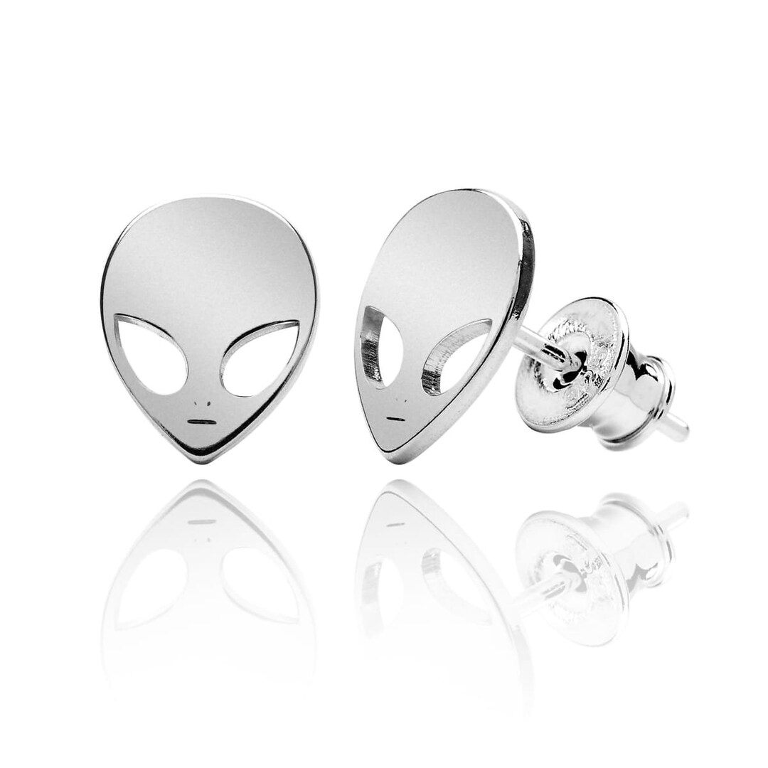 Alien Stud Earrings in Sterling Silver, Gold, UFO Earrings, Fun and ...