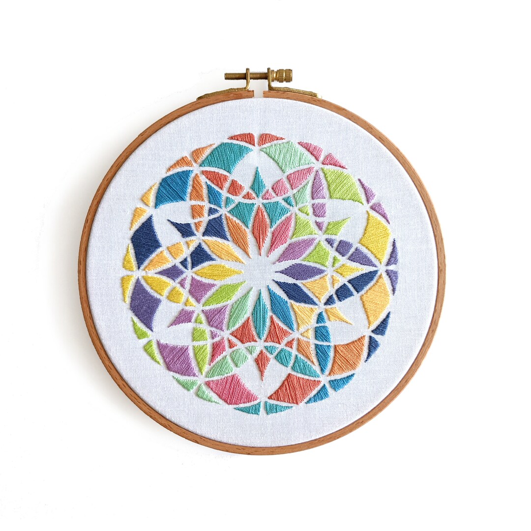 Rainbow Flower of Life Embroidery / Modern Hand Embroidered Abstract ...