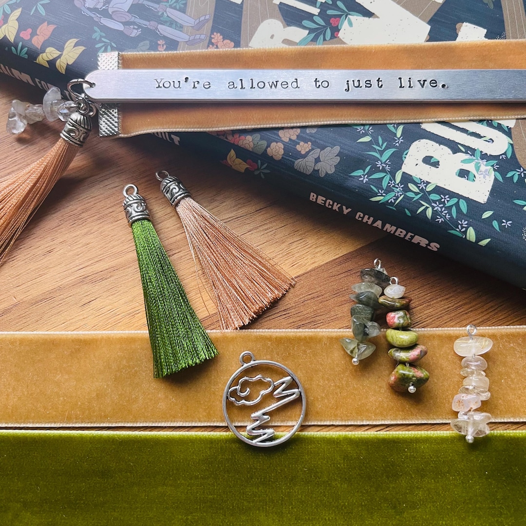 Monk + Robot Stamped Metal Bookmark With Ribbon and Charms - Etsy