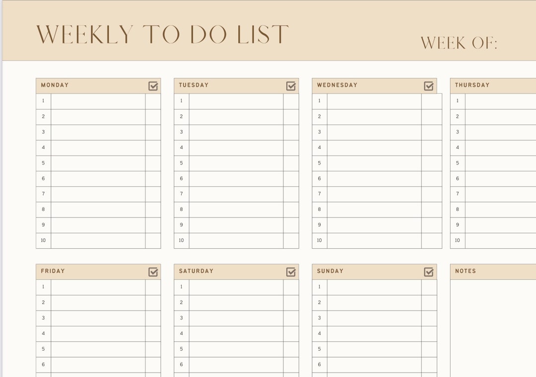 Weekly to Do List - Printable, Fillable, Digital Download - Etsy