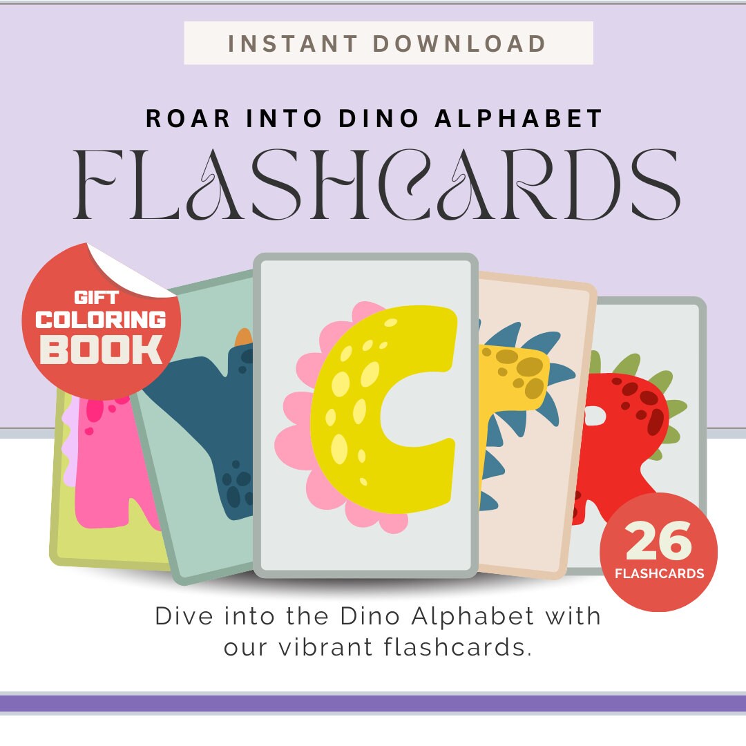 Dino Alphabet Flashcards Printable ABC Learning Cards Toddler Busy Book ...