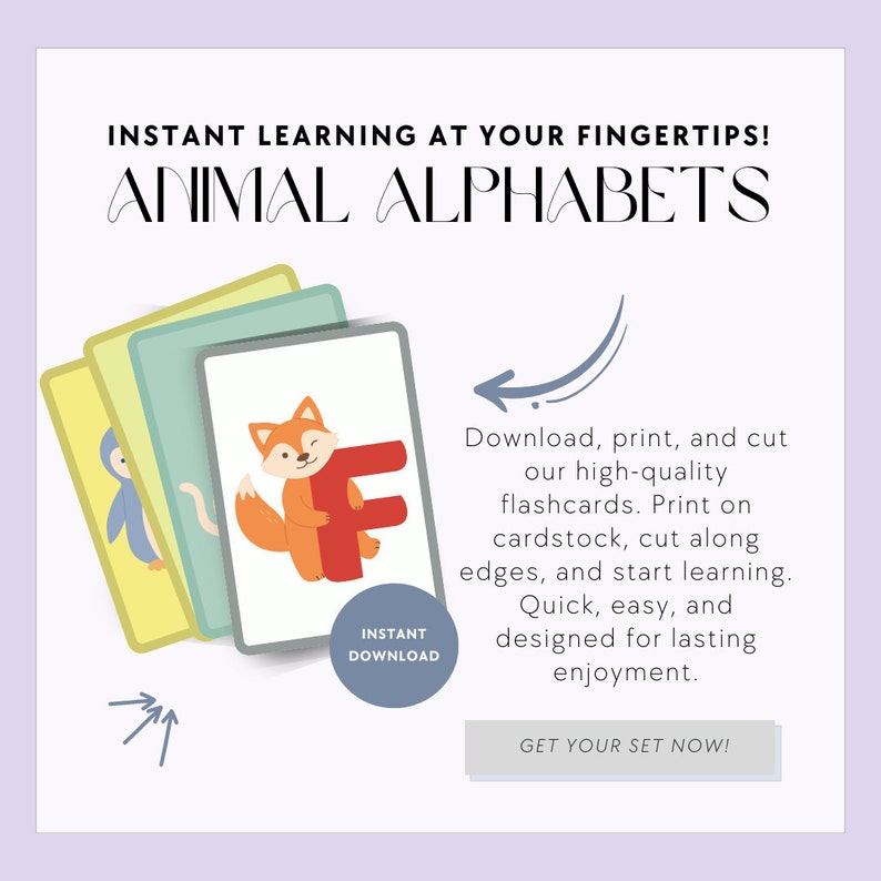 Animal Alphabet Flashcards for Kids Printable ABC Learning Cards ...