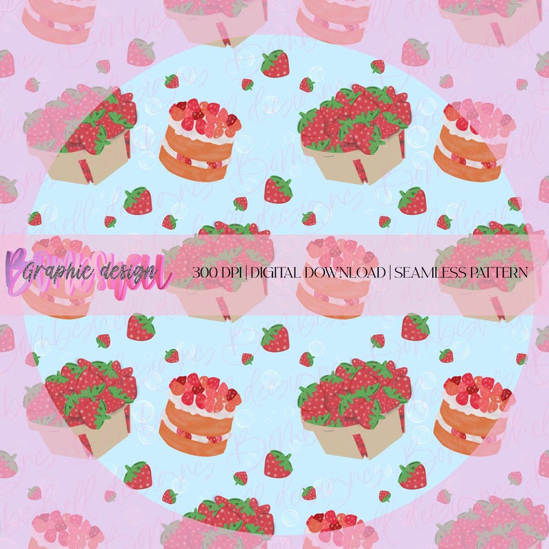 Strawberry Shortcake Seamless Pattern: Hand-drawn Summer Design ...
