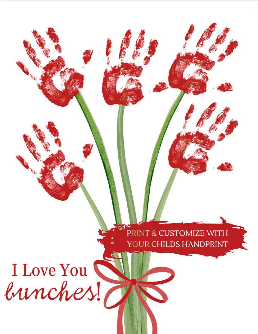 Handprint Valentine's Day Craft Card love You Bunches - Etsy