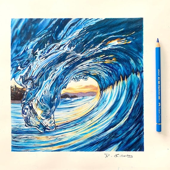 Ocean Waves Crashing Drawing
