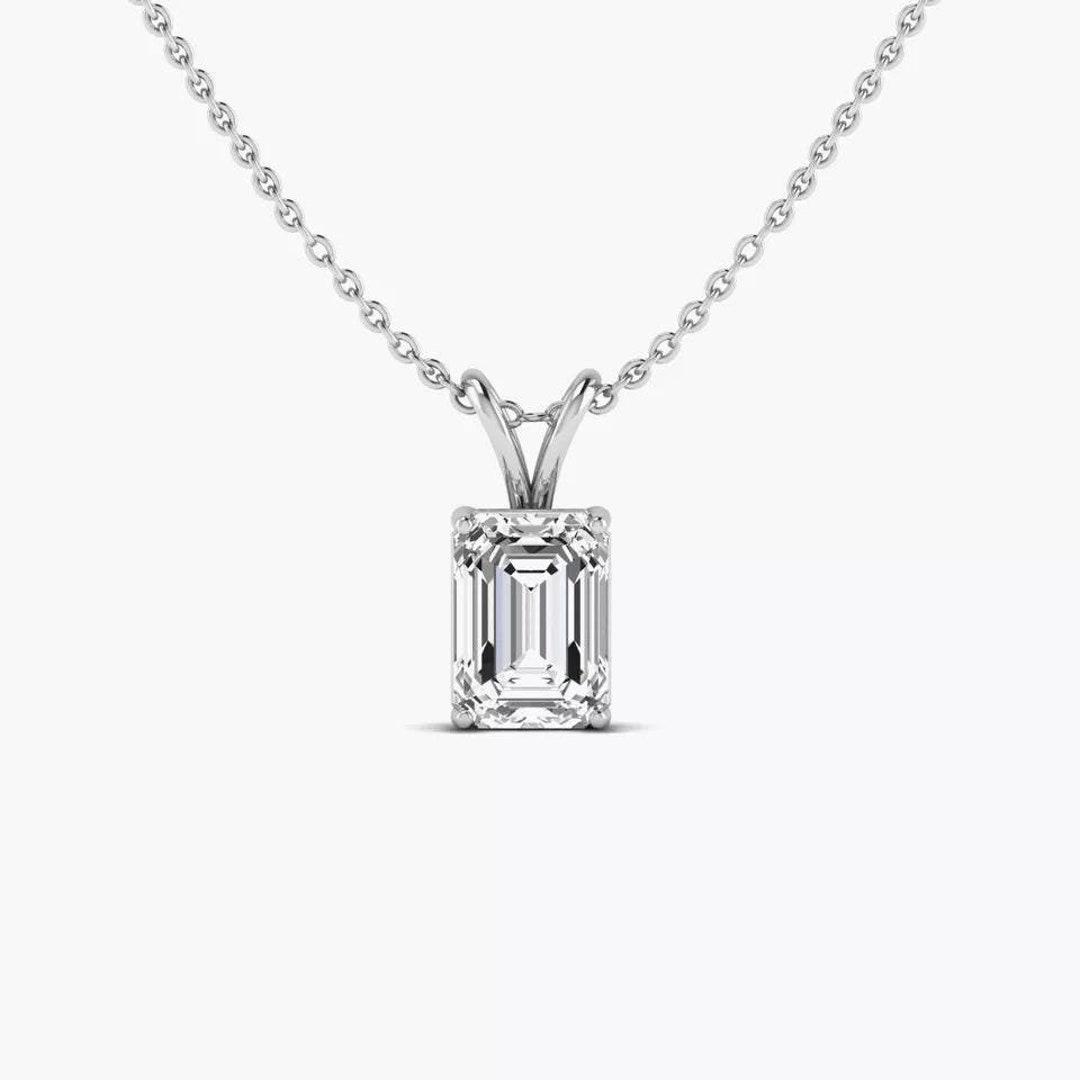 Certified Emerald 3CT Lab Solitaire Pendant Necklace, Emerald Cut F-VS ...