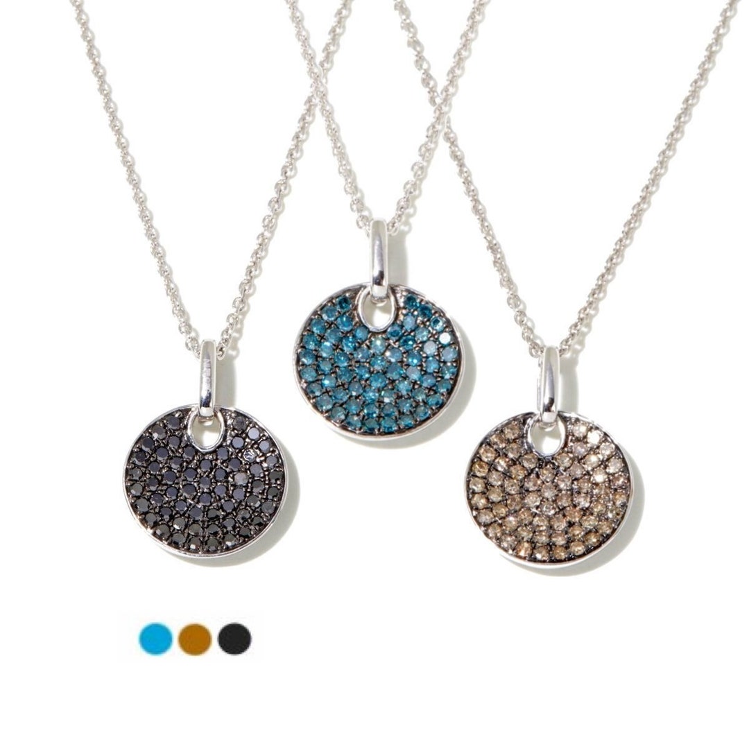 Diamond Pavé Disc Pendant Necklace, Sterling Silver Chain, Blue/brown ...