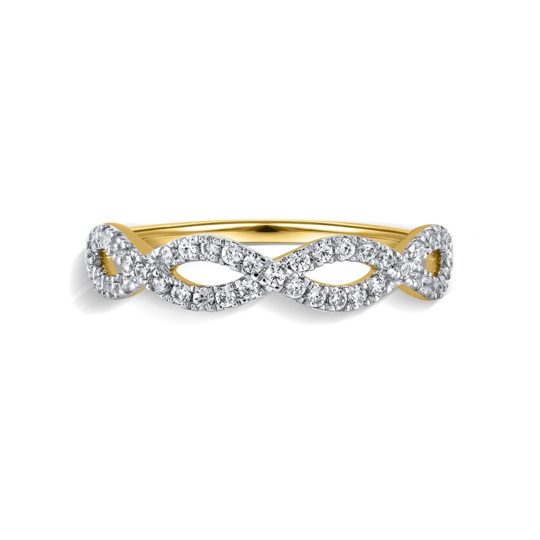 Solid Gold Diamond Infinity Twist Wedding Band 14K Gold, Platinum Wedding Ring Anniversary Gift ...