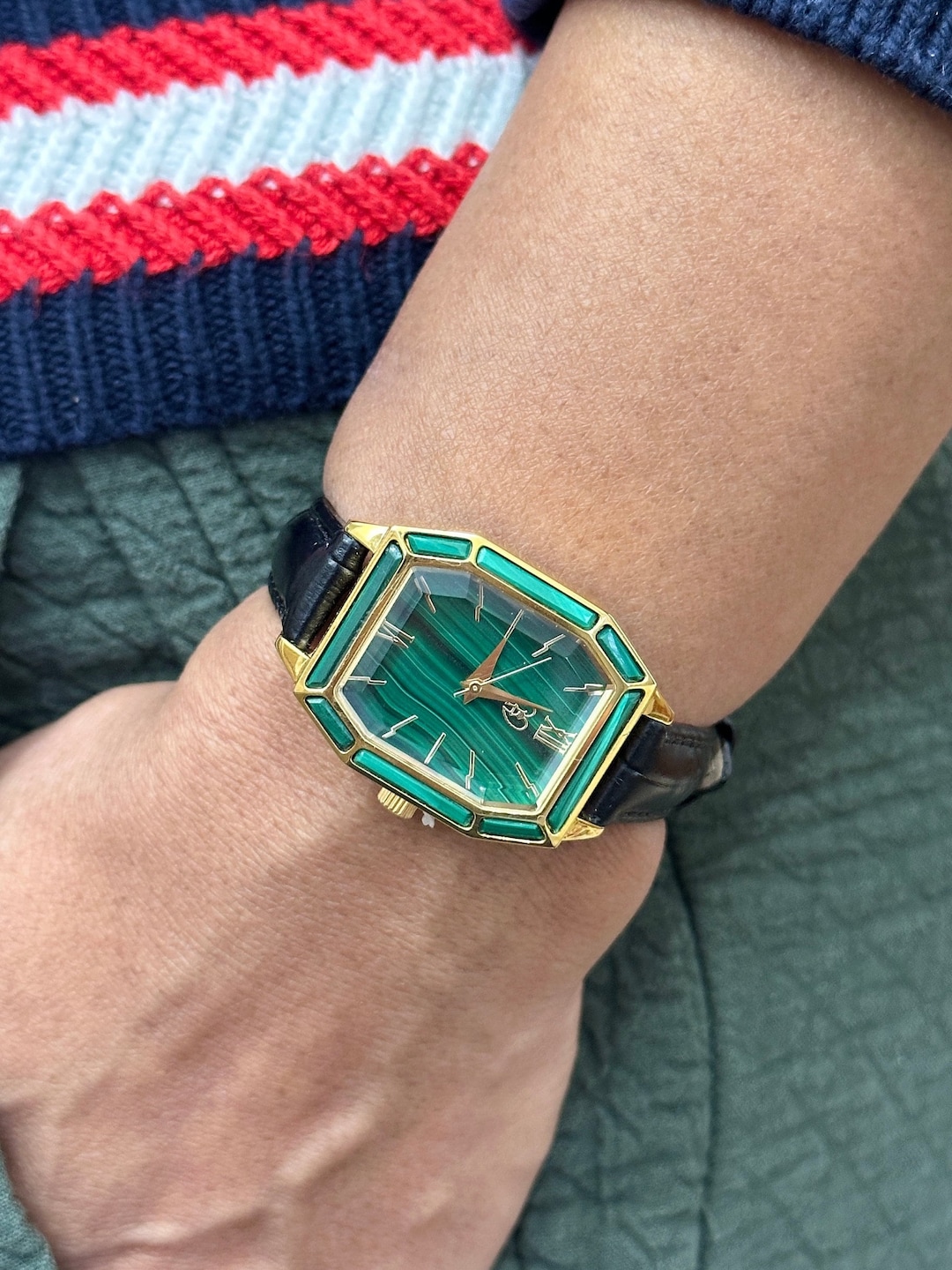 Malachite Watch Natural Stone Watch Green Gemstone Dial Quartz Watch ...