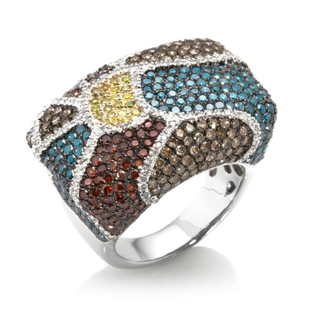 4.56cttw Genuine Multi-color Diamond in Red, Yellow, Blue, White, and ...