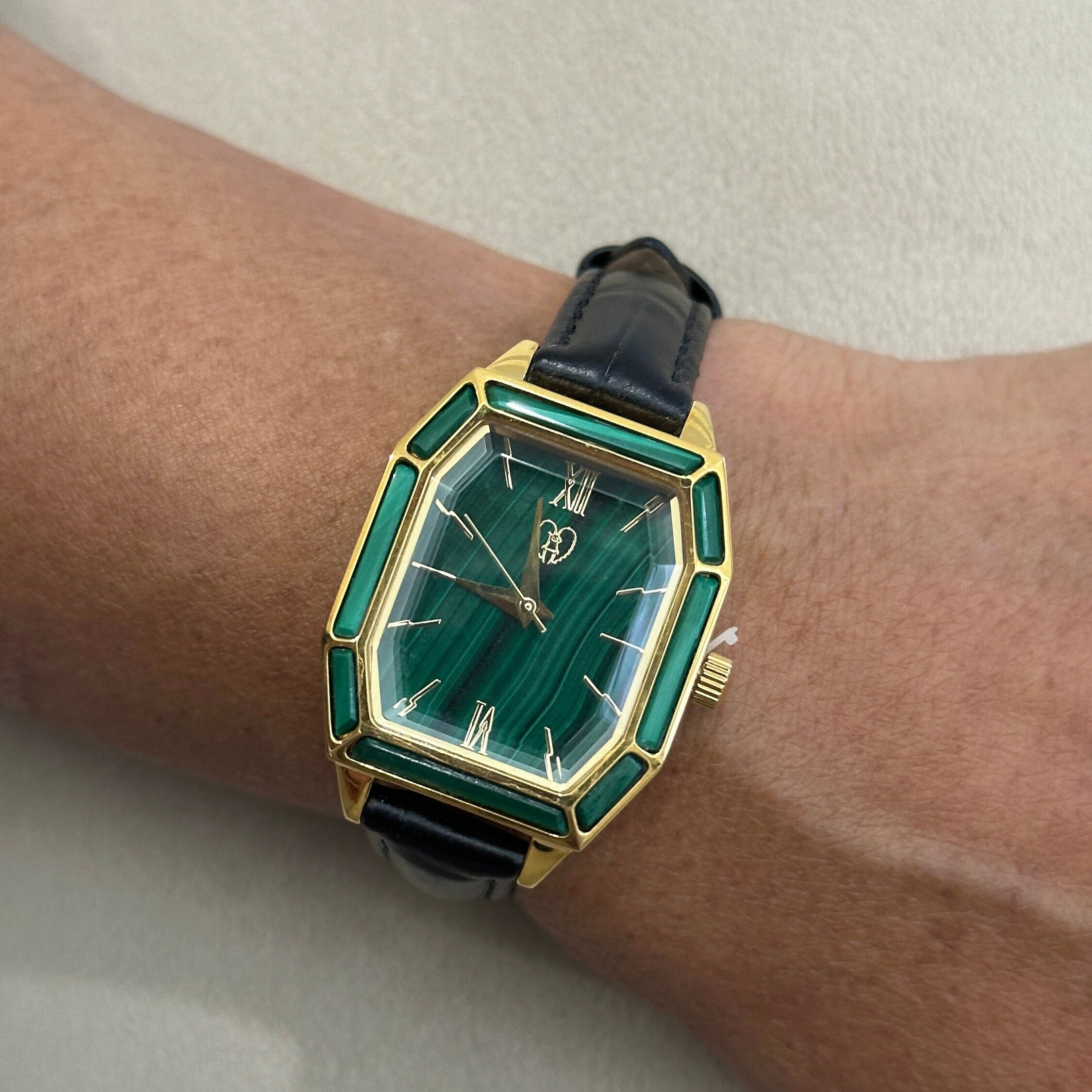 Malachite Watch - Natural Stone Watch - Green Gemstone Dial - Quartz ...