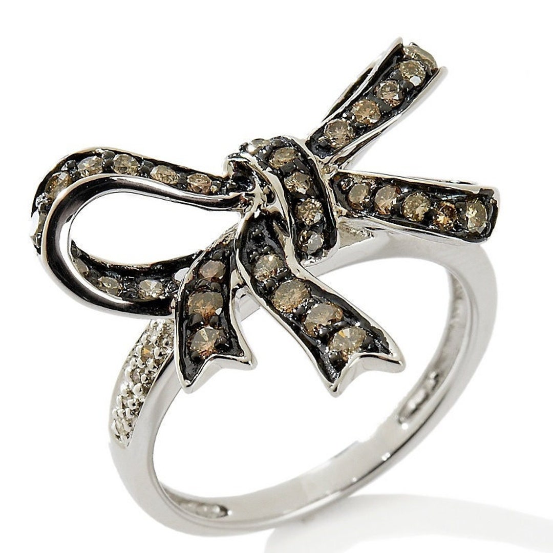 Real Diamond Bow-tie Ring, Blue Brown White Diamonds, Bow Tie Present ...