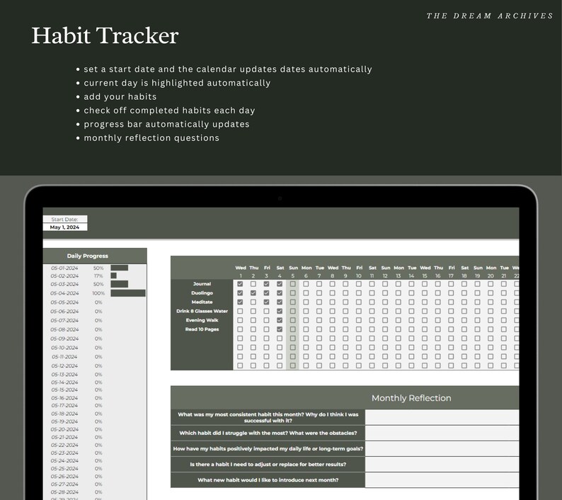 Busy Life Planner in Forest Green Google Sheets Life Organizer With ...