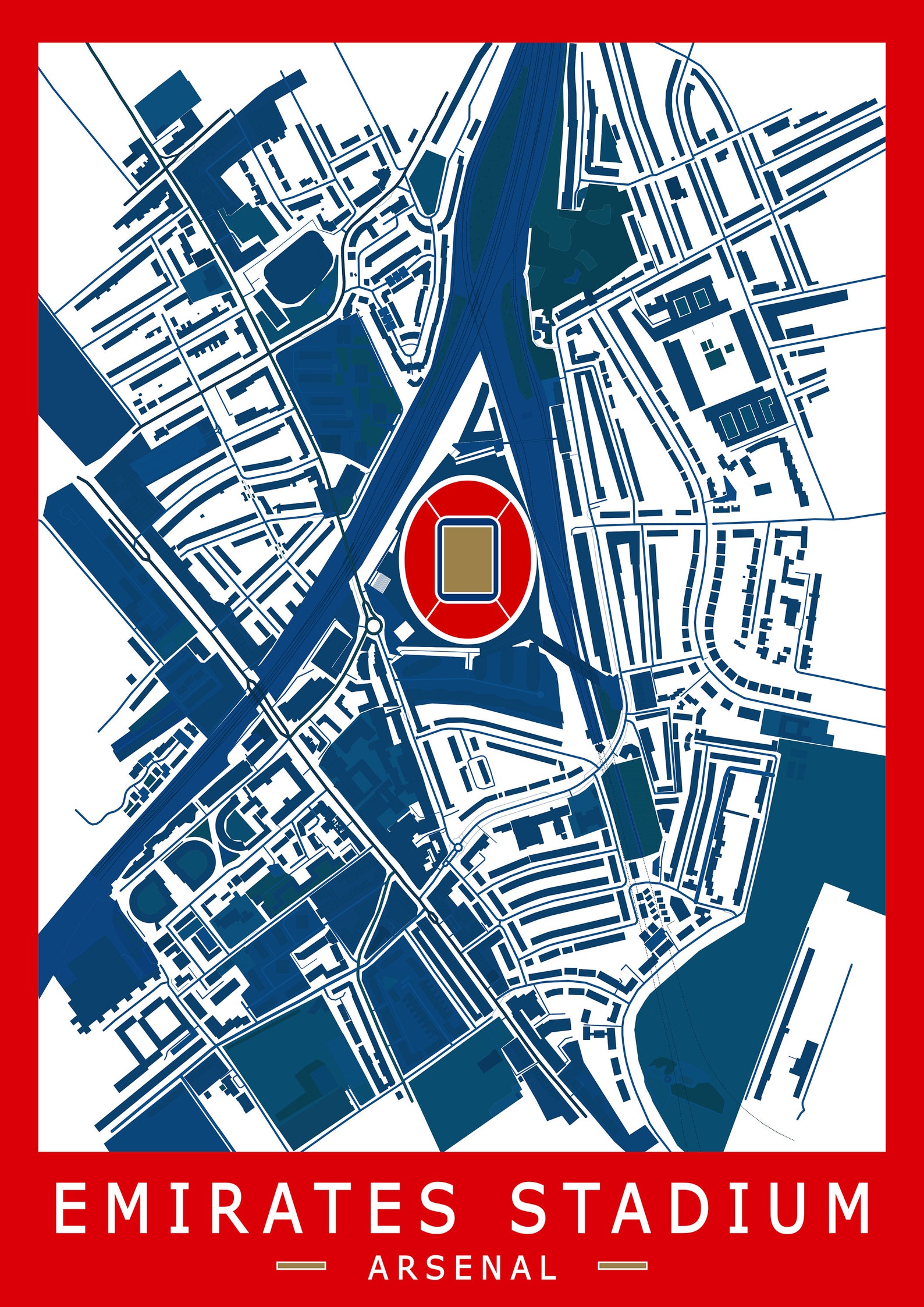 Arsenal Football Stadium Map Digital Print - Emirates Stadium (A3 or A4 ...
