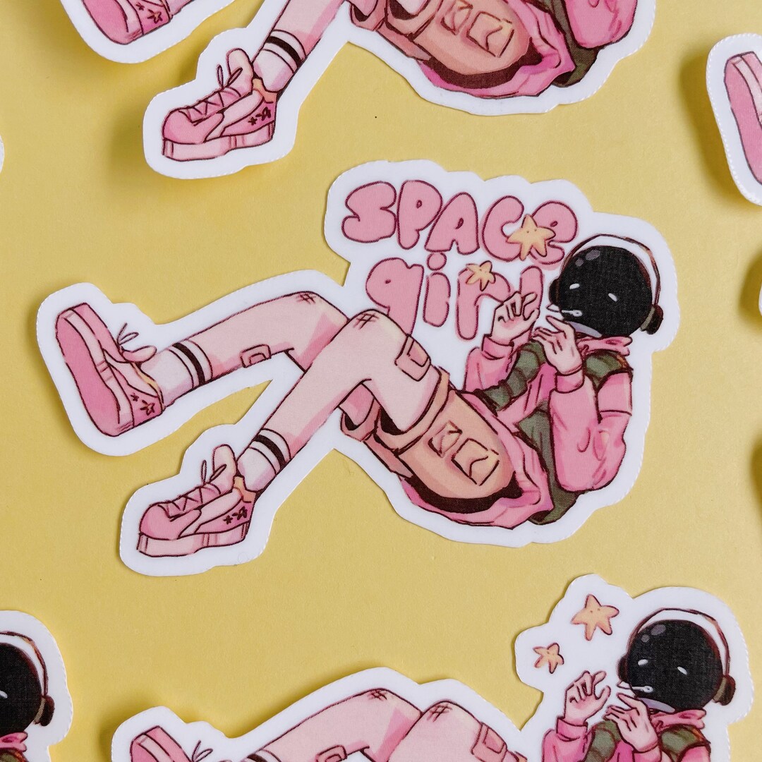 Space Girl Sticker Cute Pink Aesthetic Sticker Water - Etsy