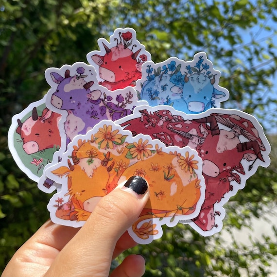 Flower Cow Sticker Set Cute Cow Stickers Cute Animal - Etsy
