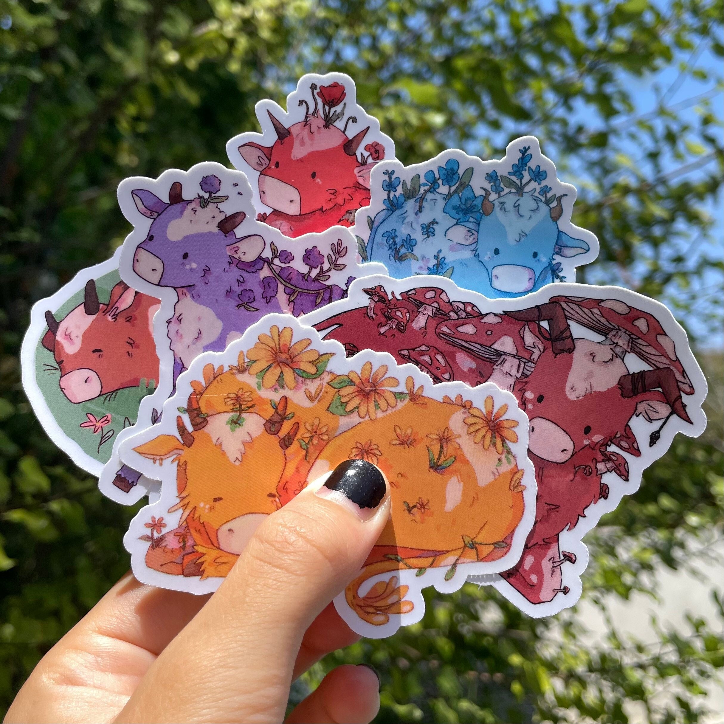 Flower Cow Sticker Set Cute Cow Stickers Cute Animal - Etsy