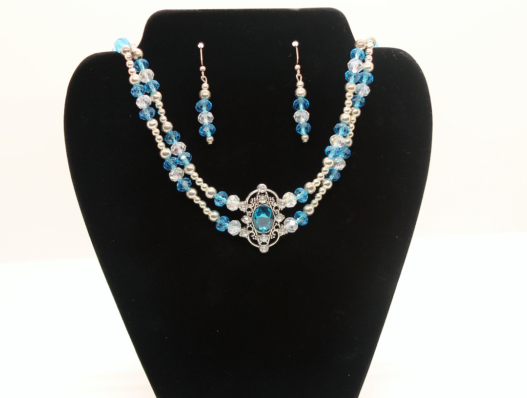 Unique Jewelry Set-blue Necklace and Earrings - Etsy