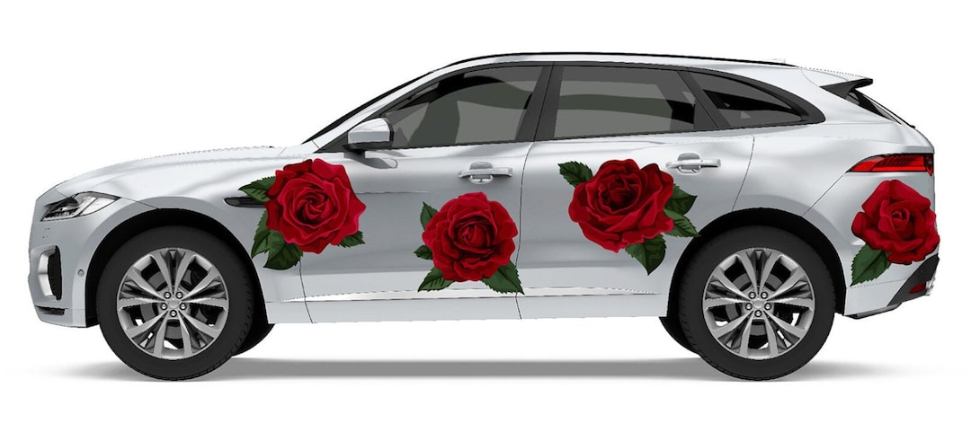 Red Rose Decals — Premium Fabric Art Car Decal, Peel & Stick Wall Mural ...