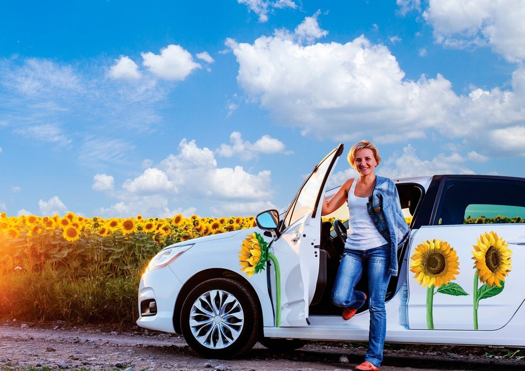 Sunflower Decals — Premium Fabric Art Car Decal, Peel & Stick Wall ...