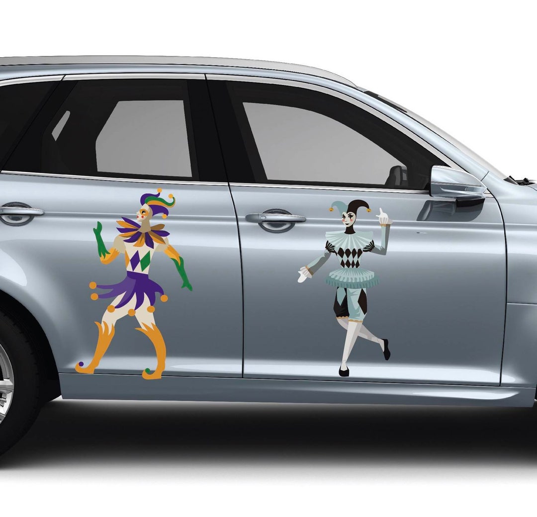 Carnival Jester and Mime — Premium Fabric Art Car Decal, Peel & Stick ...