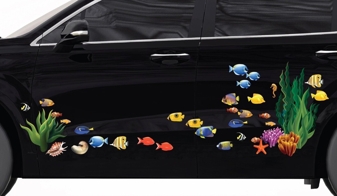 Tropical Fish Decals — Premium Fabric Art Car Decal, Peel & Stick Wall ...
