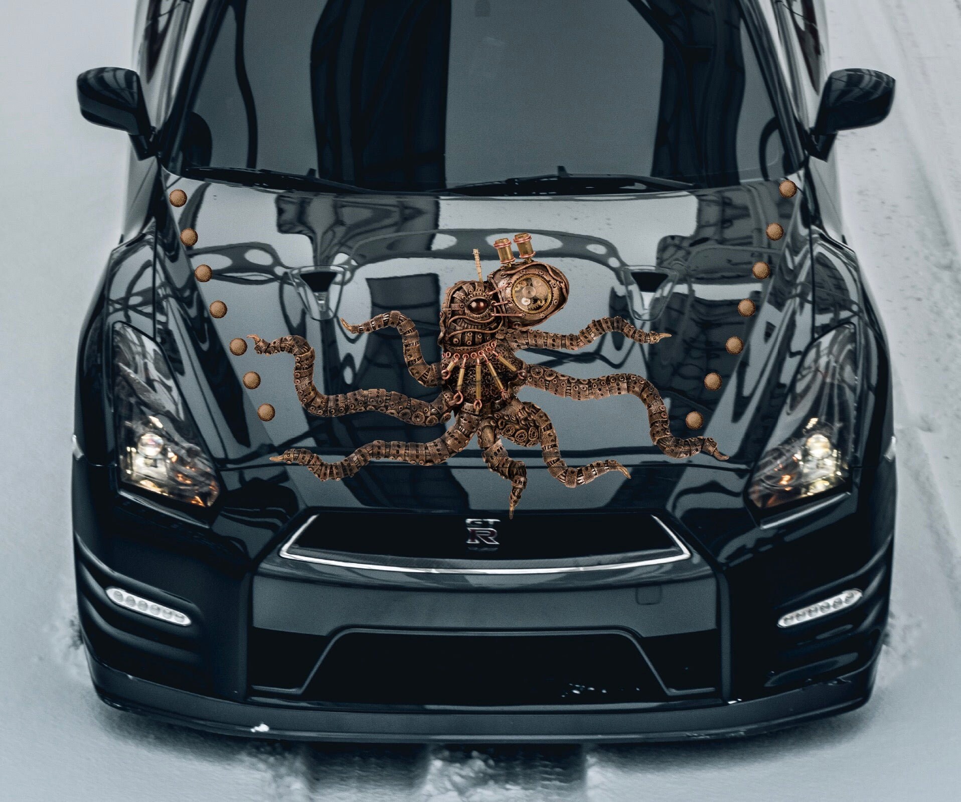 Steampunk Octopus Decal Premium Fabric Art Car Decal, Peel & Stick Wall ...
