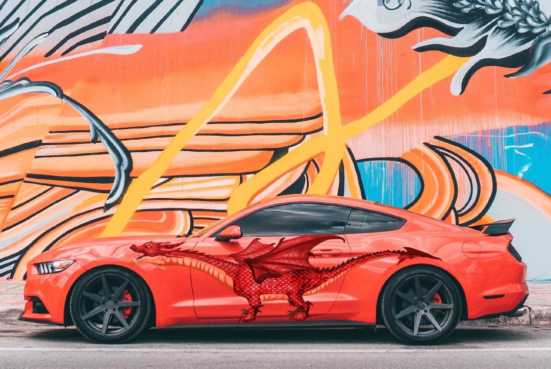 Red Dragon — Premium Fabric Art Car Decal, Peel & Stick Wall Mural ...