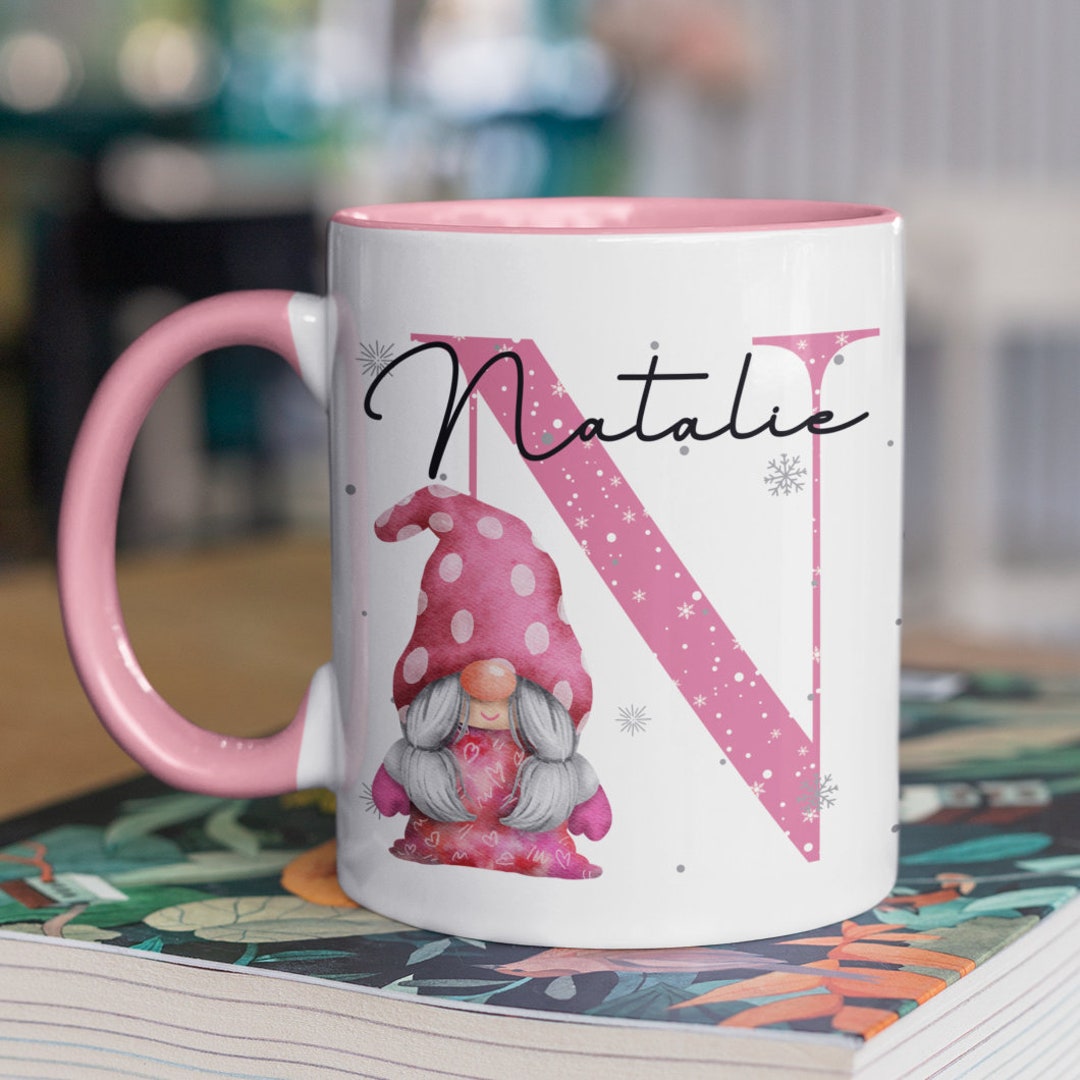 Personalised Christmas Gonk Gnome Name Initial Mug / Pink Initial ...