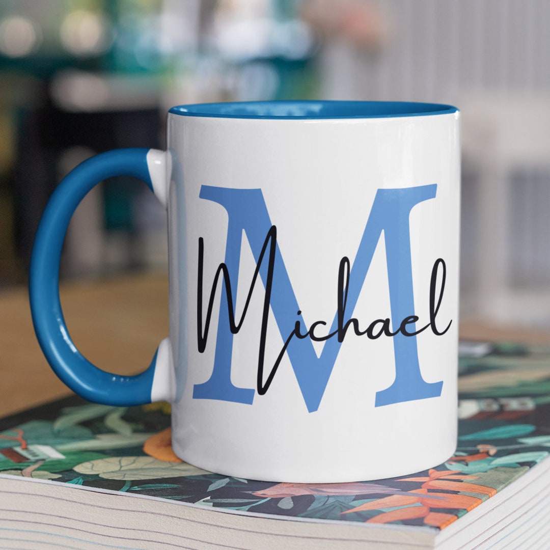 Personalised Name Mug / Blue Initial & Name Mug / Custom Name Coffee ...