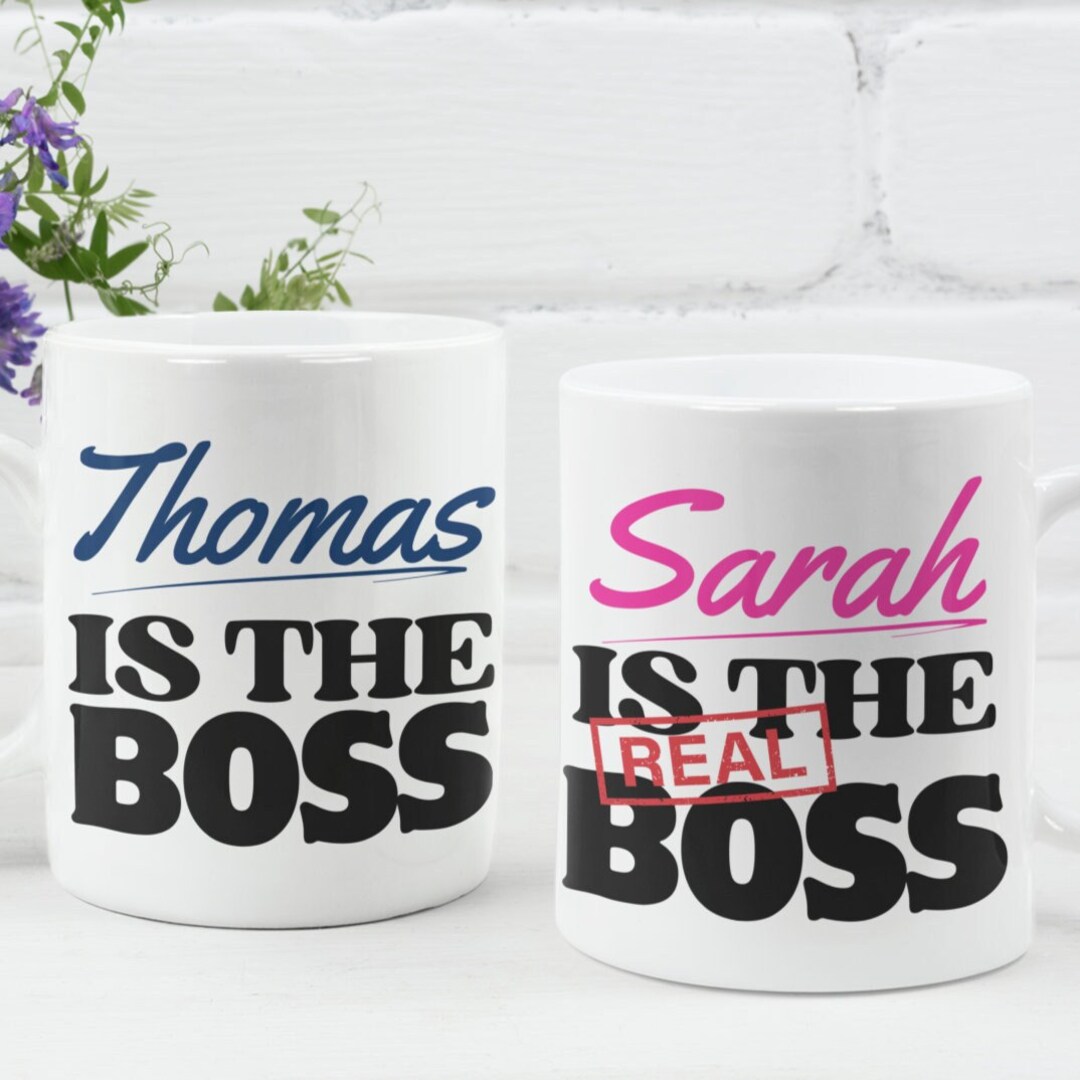 Personalised Name the Boss & the Real Boss Mug Set / Boyfriend ...