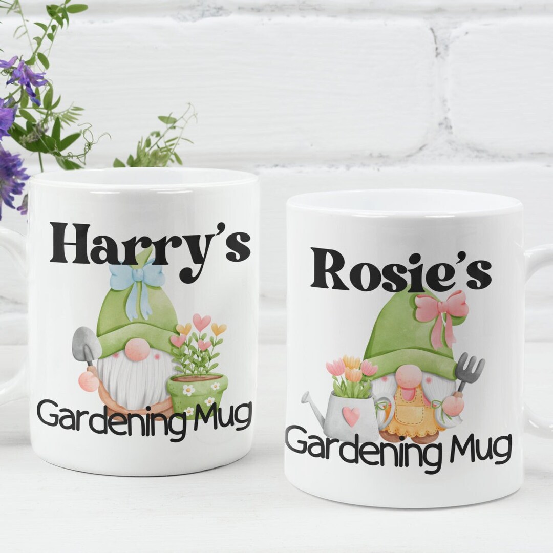 Personalised Couples Gardening Mug Set / Gnome Gonk Name Mugs / Joint ...