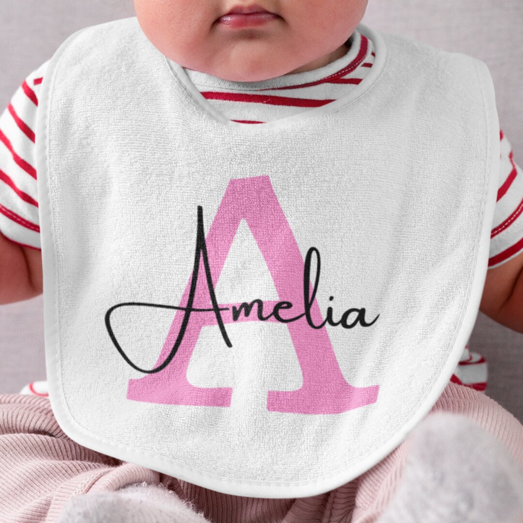 Personalised Baby Name With Pink Initial Baby Bib / Baby Shower ...