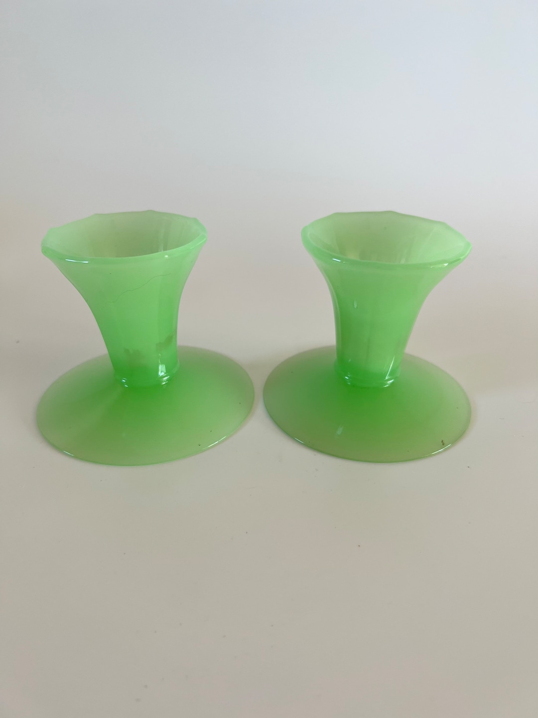 Gorgeous Green Glass Candlesticks - Etsy