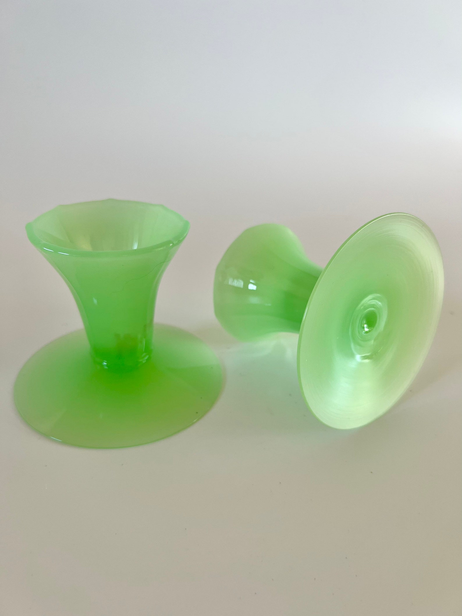 Gorgeous Green Glass Candlesticks - Etsy