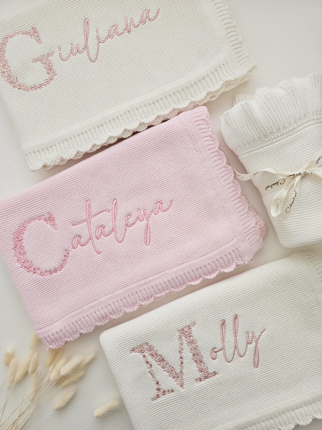 Luxury Embroidered Baby Blanket, Personalised Floral Heirloom, Shower ...