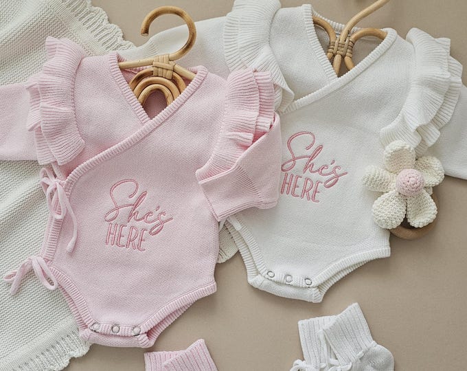 Personalised Baby Ruffle Romper, Luxury Neutral Set, Newborn Pink, Baby ...