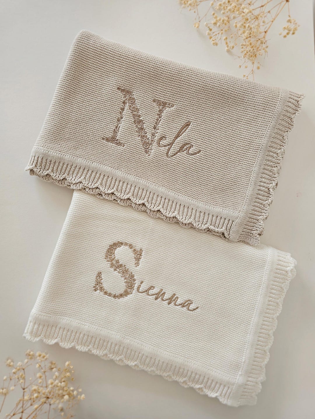 Luxury Embroidered Baby Blanket, Personalised Floral Heirloom, Shower ...