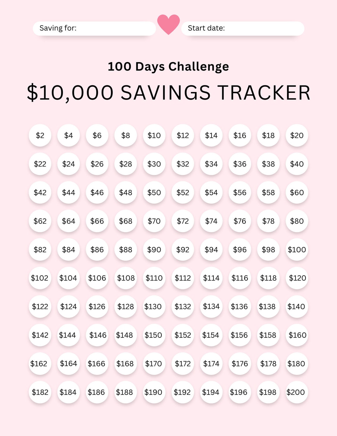 10000 Saving Challenge Printable - Etsy