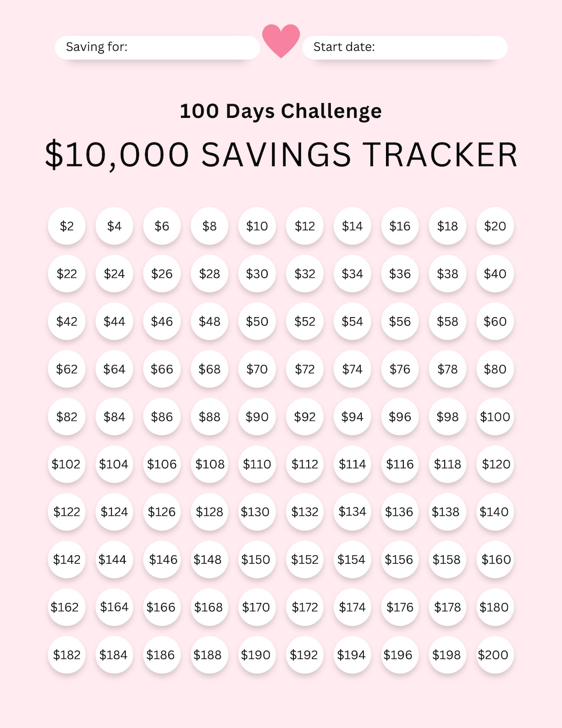 10000 Saving Challenge Printable - Etsy